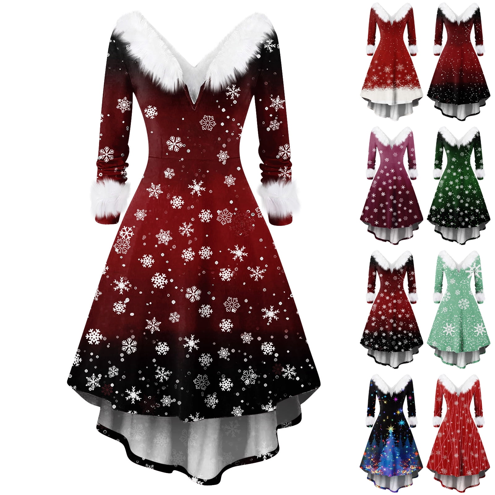 Christmas Party Printed Dresses for Women Vintage Christmas Midi Dress ...