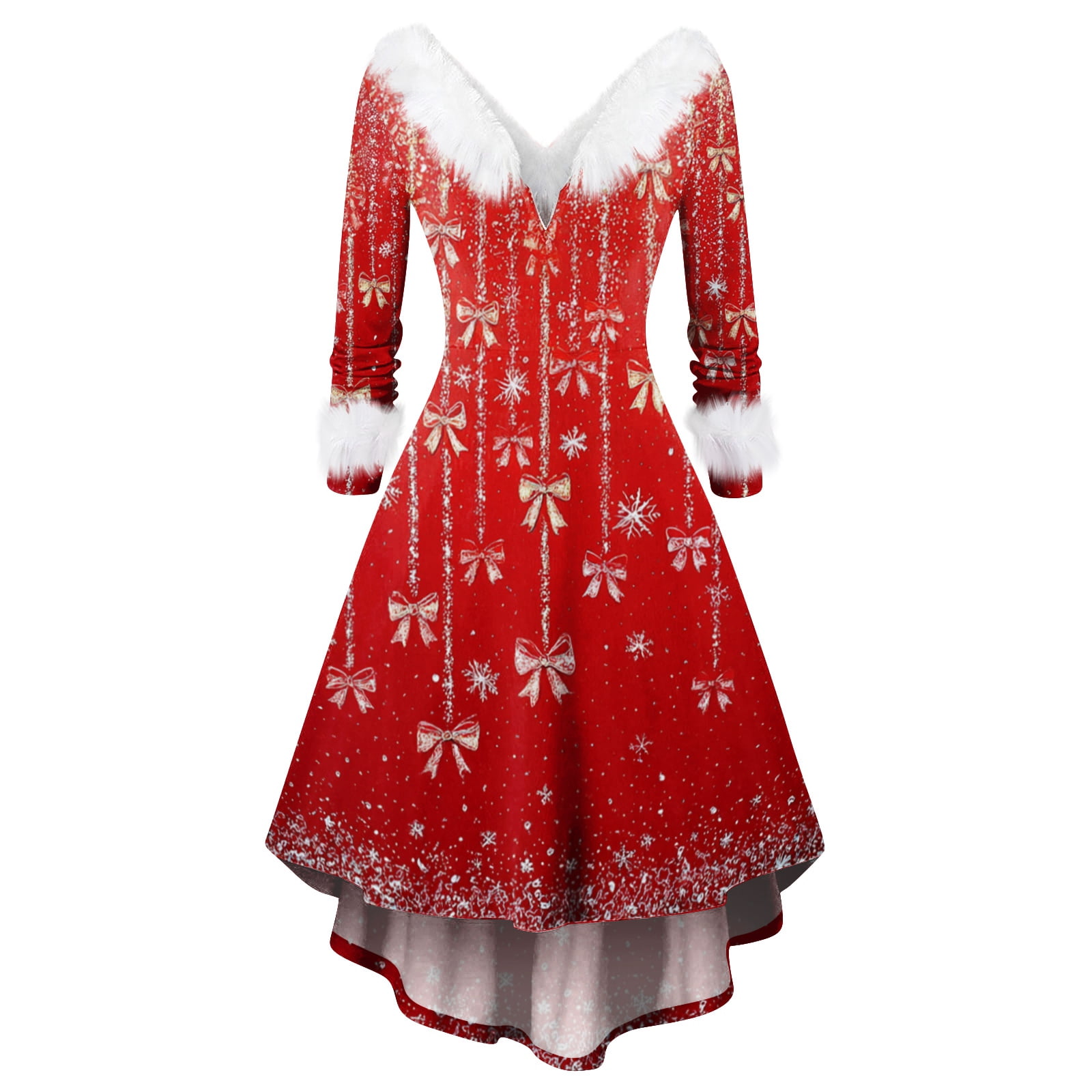 Christmas Party Printed Dresses For Women Vintage Christmas Midi Dress ...