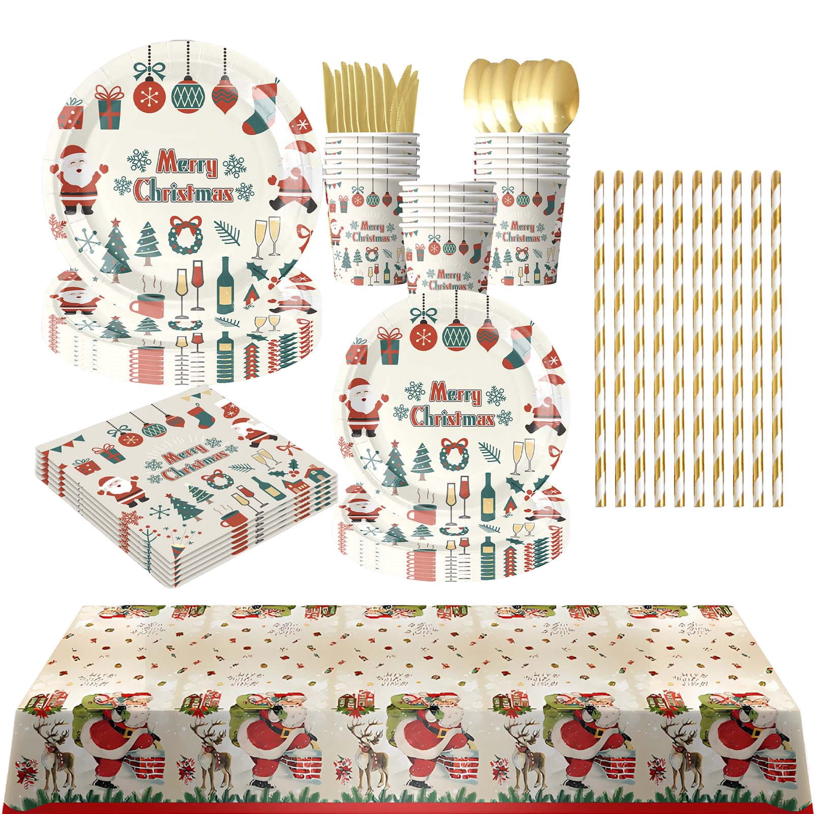 Christmas Party Supplies for 10 Guests，Xmas Tree Themed Party Set ...