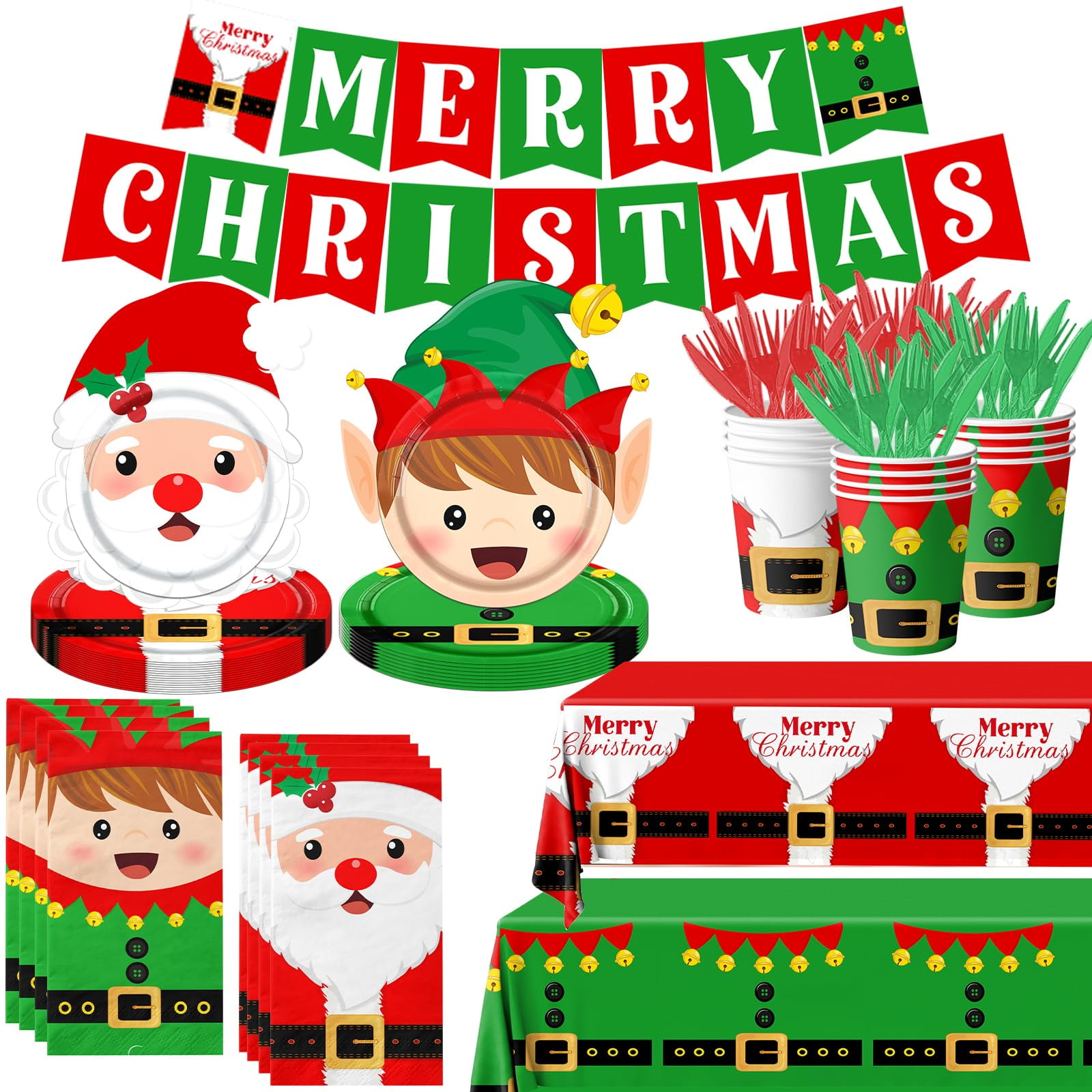 Christmas Party Supplies,143pcs Christmas OIF8 Tableware Includes Santa ...