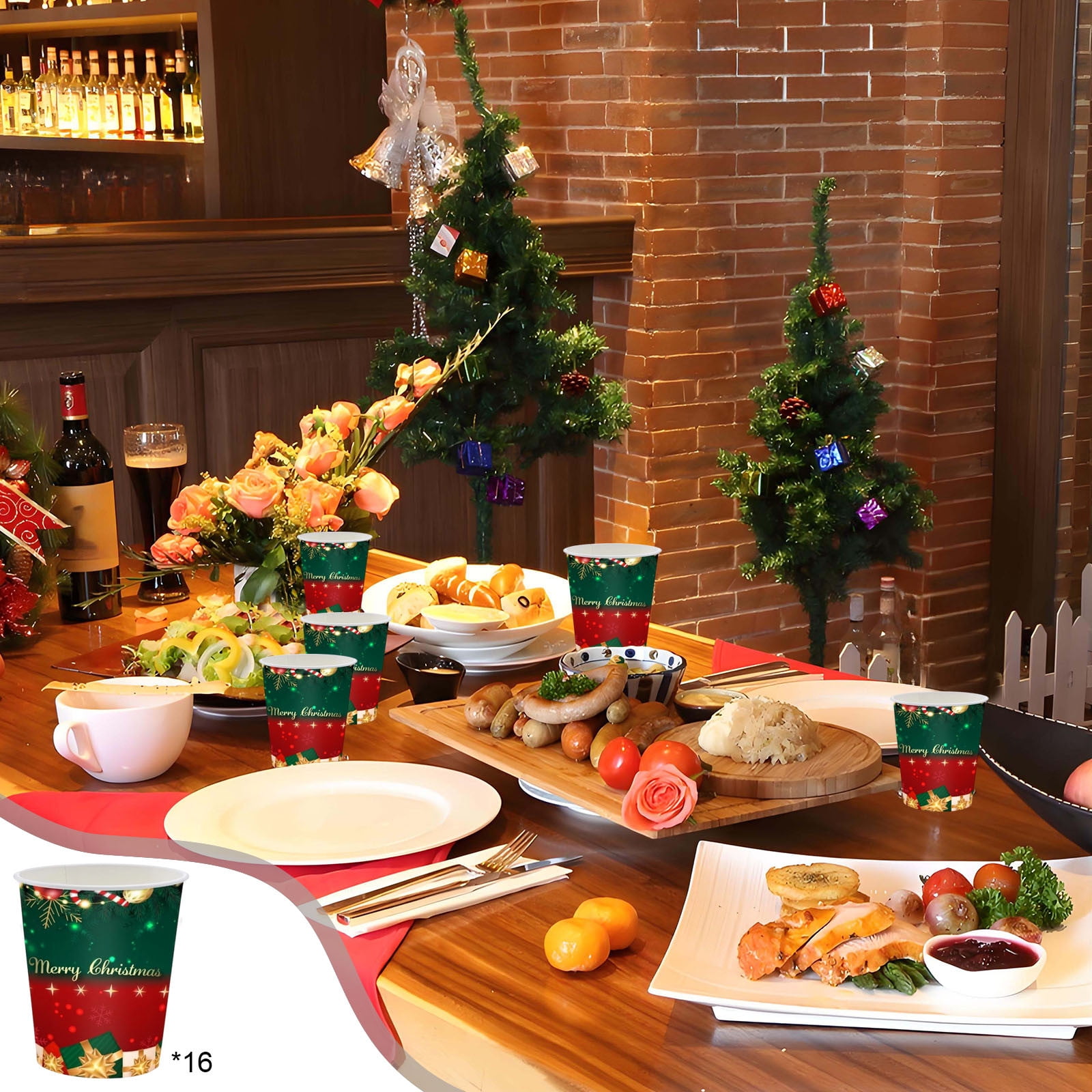 Christmas Party Supplies Disposable Dinnerware, 16 Paper Plates 16 Cups ...