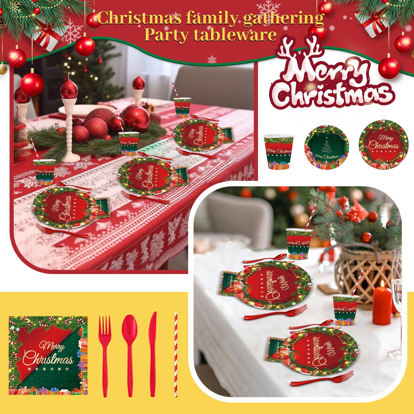 Christmas Party Supplies Paper Plates Napkins Merry Christmas Party ...