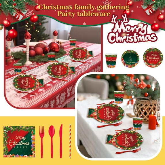 Christmas Party Supplies Paper Plates Napkins Merry Christmas Party ...