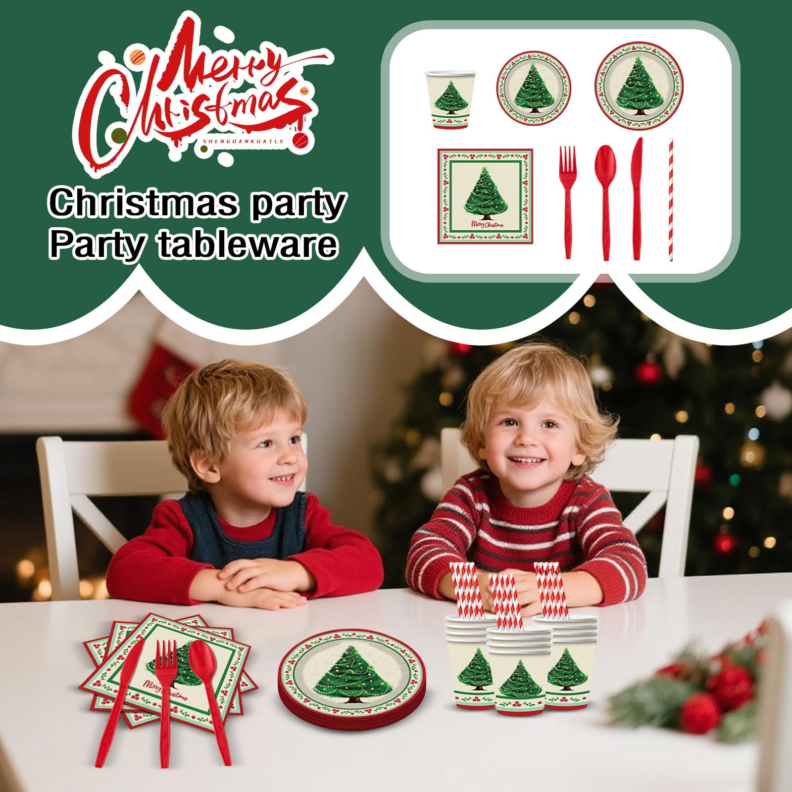 Christmas Party Supplies Paper Plates Napkins Merry Christmas Party ...