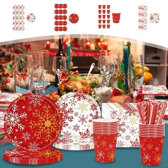 Christmas Party Tableware Set Red Snowflake Design | 7-inch & 9-inch ...
