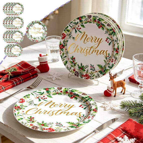 Christmas Party Tableware Set with Disposable Paper Plates, Cups and ...