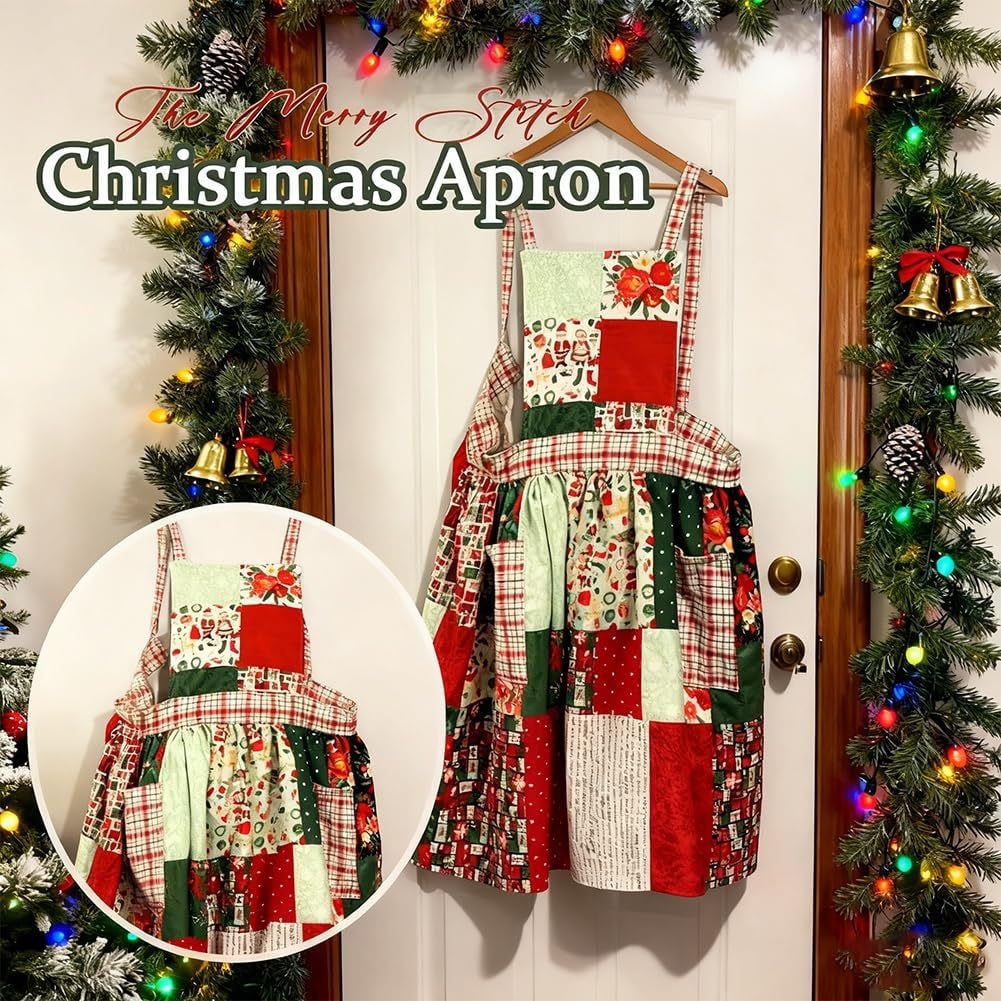 Christmas Patchwork Kitchen Apron Oil-Proof Stain-Resistant Cooking ...