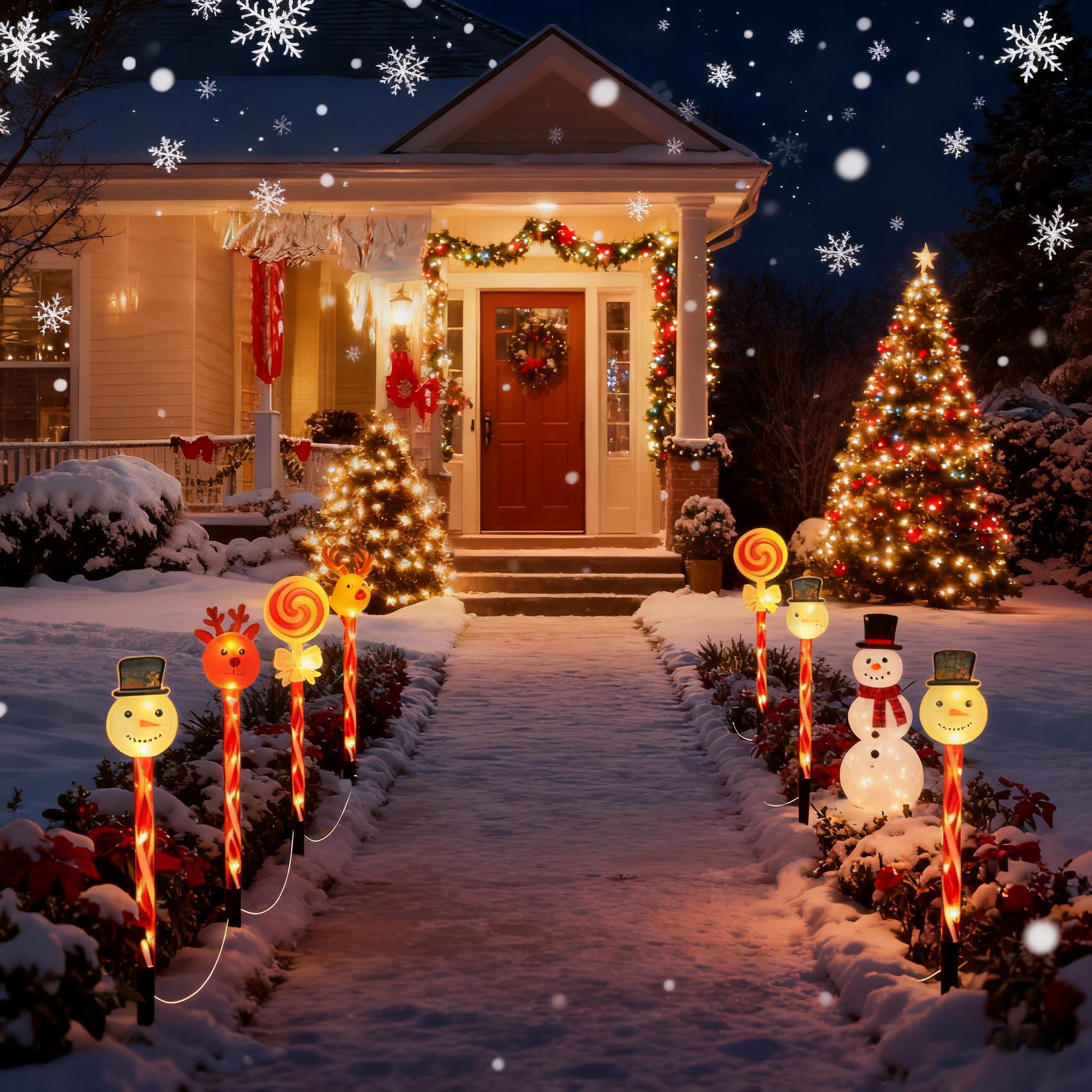 Christmas Pathway Lights, 5PCS Solar Christmas Decorations Outdoor ...