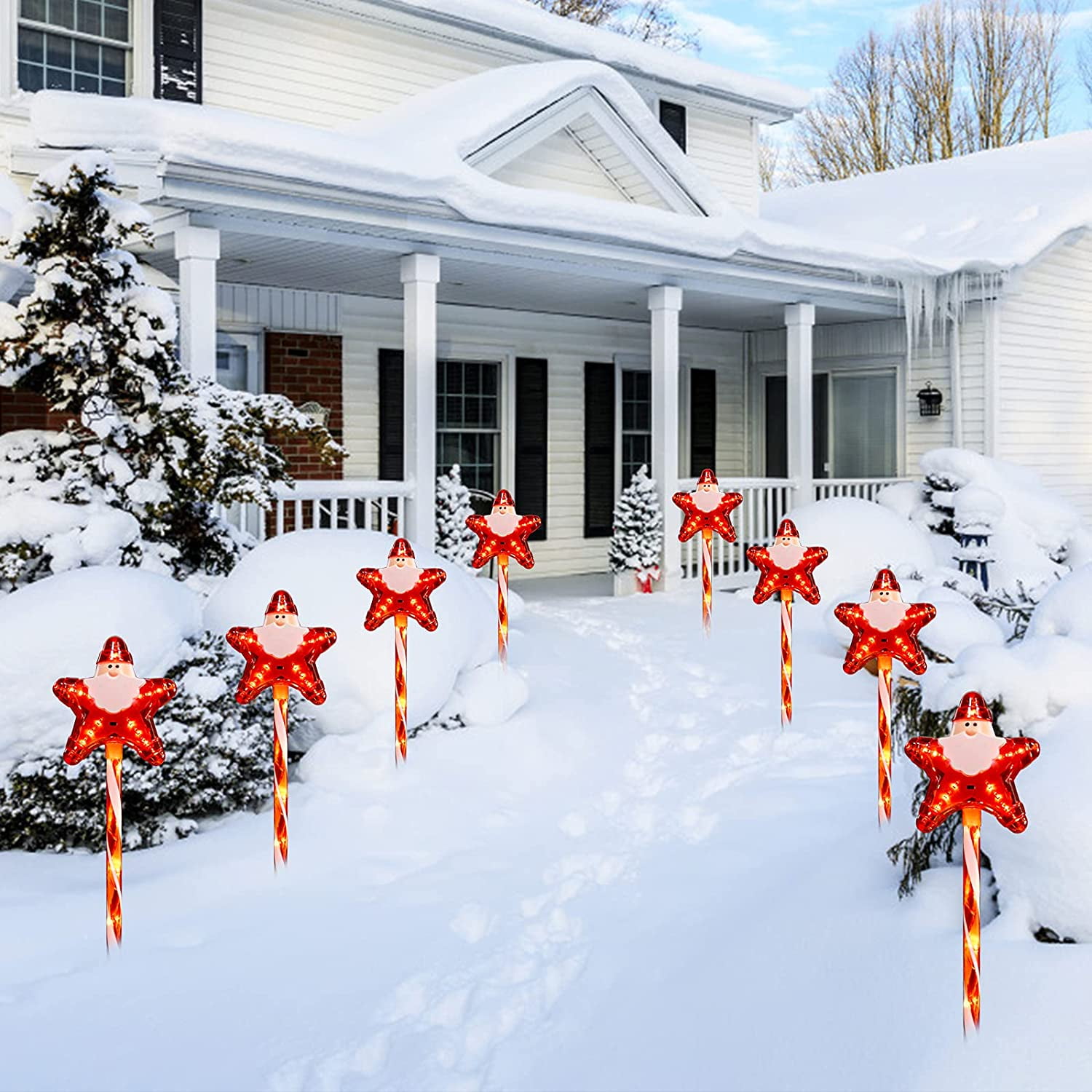 Christmas Pathway Lights Outdoor, 23 inch Candy Cane Santa Stars Set 4 ...