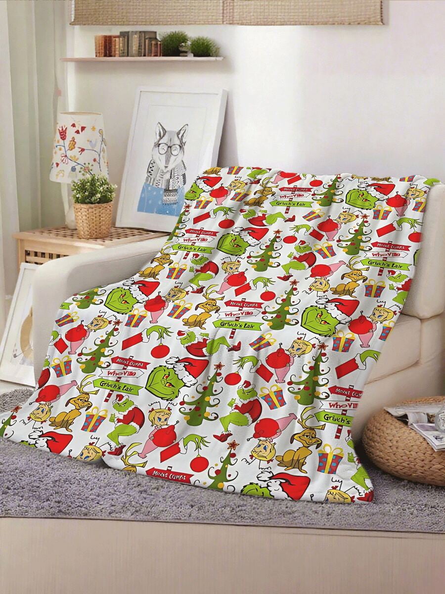 Christmas Pattern Flannel Fleece Throw Blanket - Festive Red Green Xmas ...