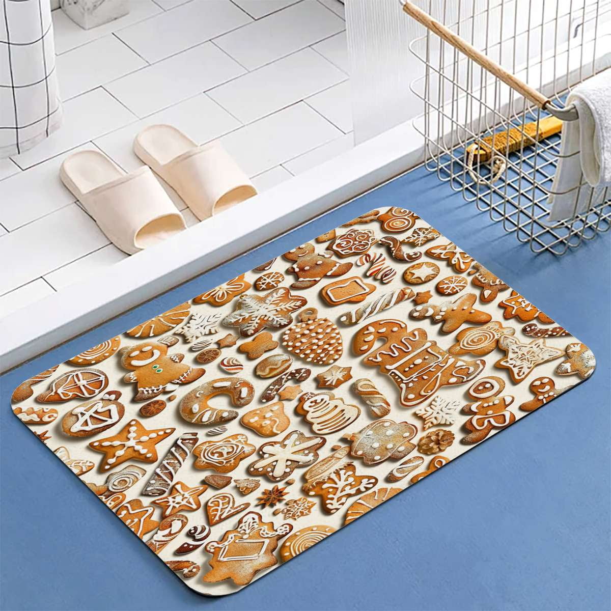 Christmas Pattern Of Gingerbread Cookies Diatomite Bath Mats Bathroom ...