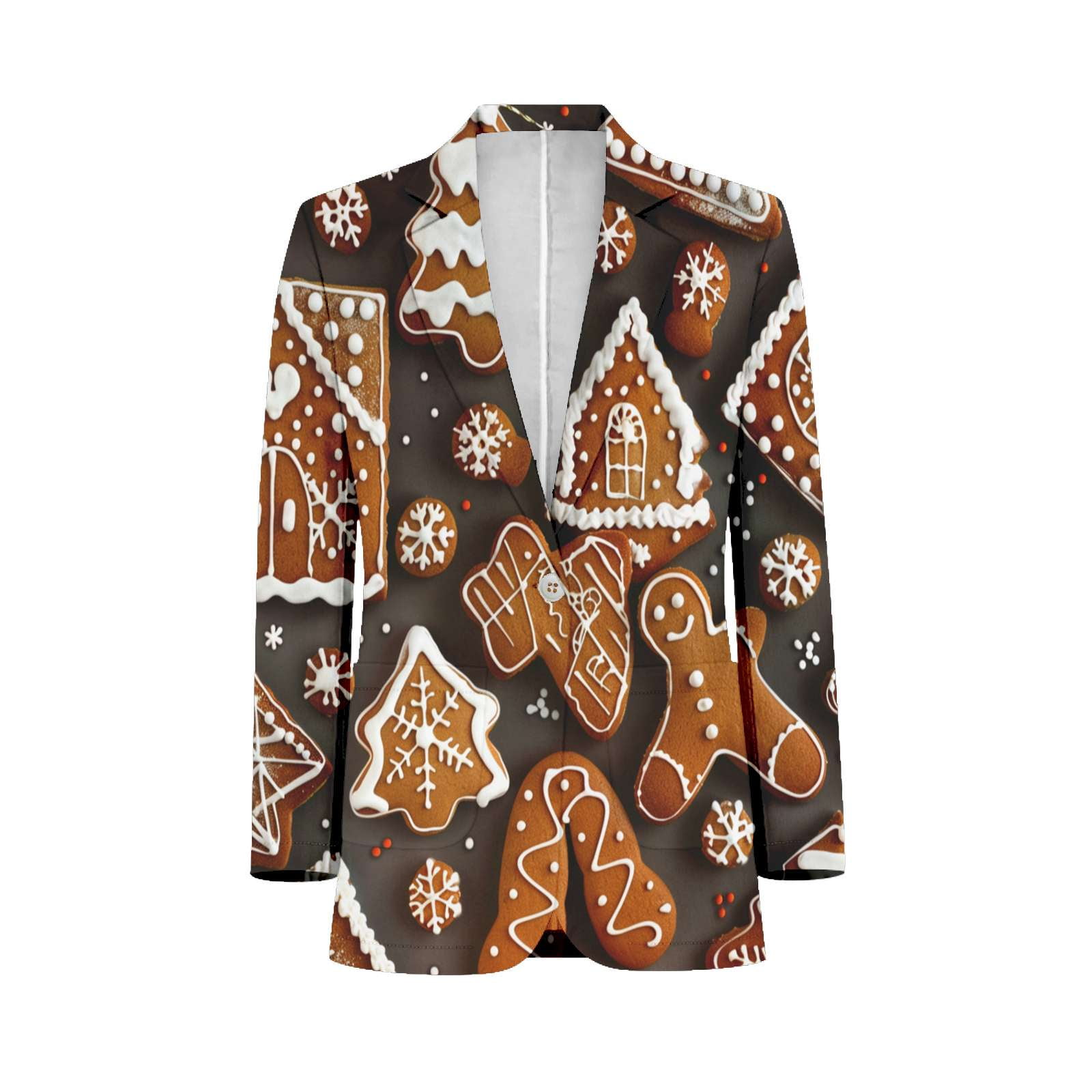 Christmas Pattern Of Gingerbread Cookies Mens Suits Shawl Collar Slim ...