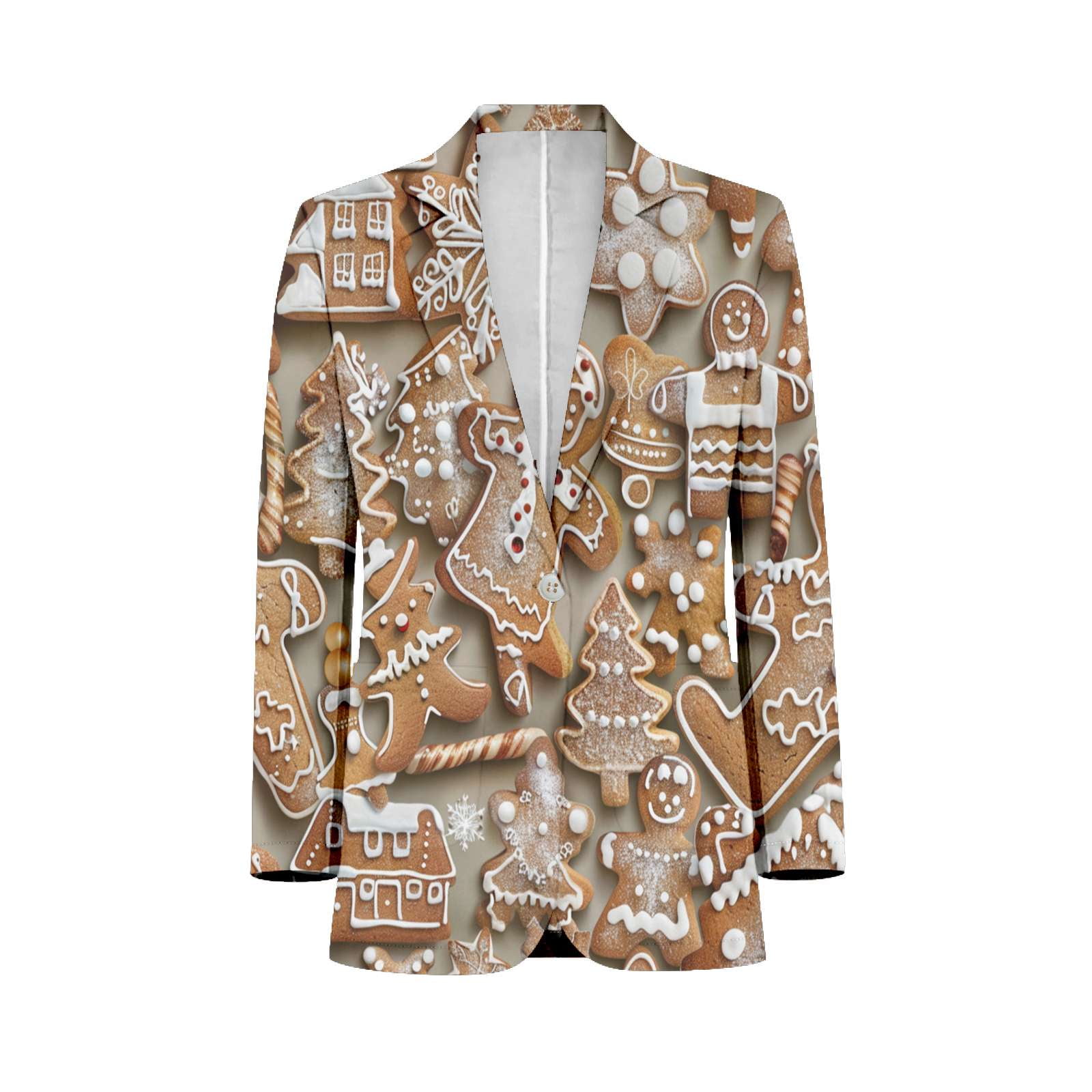 Christmas Pattern Of Gingerbread Cookies Mens Suits Shawl Collar Slim ...