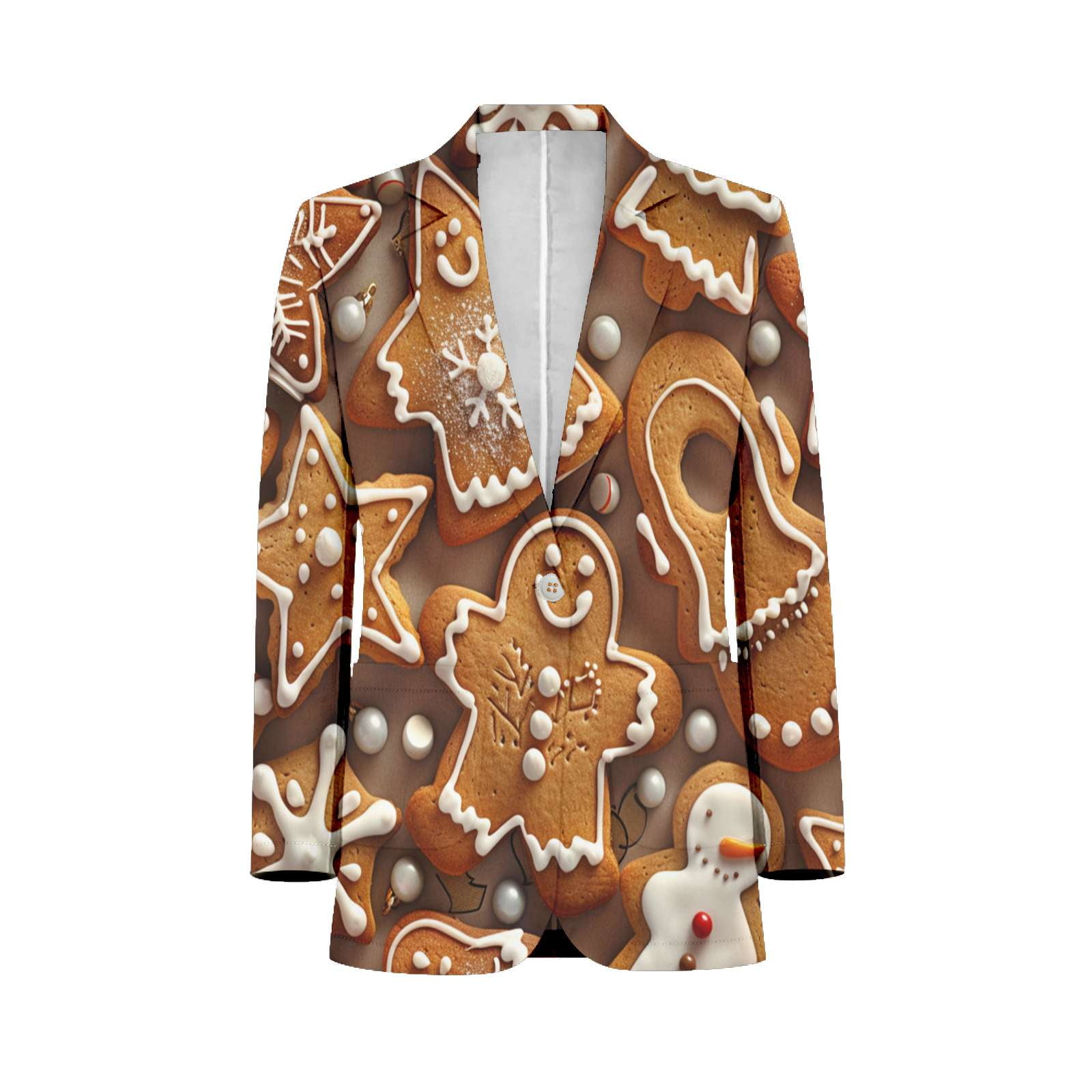 Christmas Pattern Of Gingerbread Cookies Mens Suits Shawl Collar Slim ...