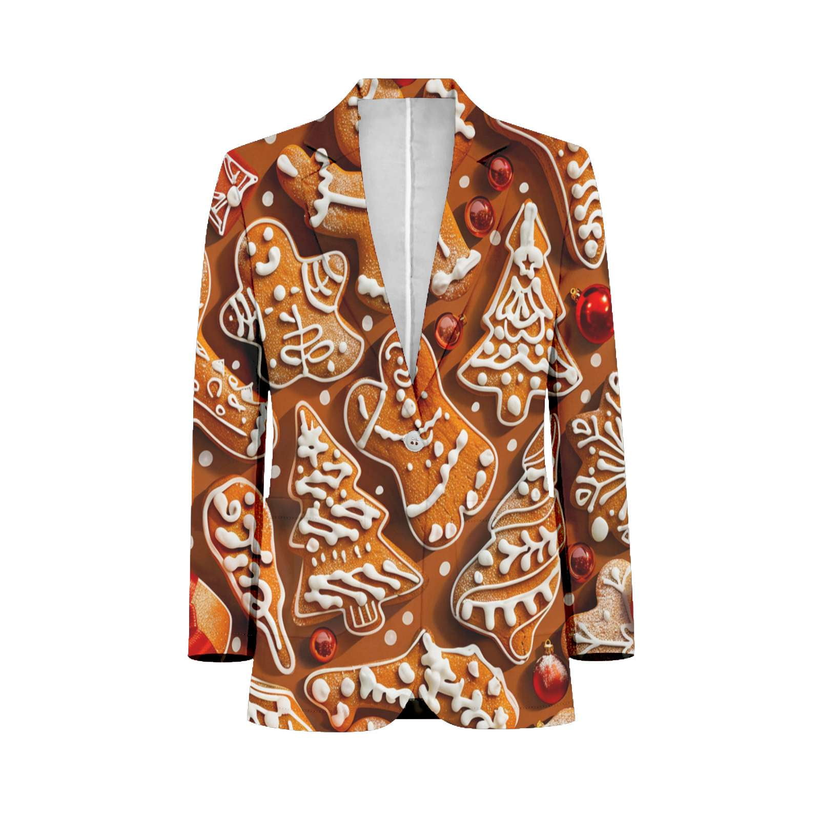 Christmas Pattern Of Gingerbread Cookies Mens Suits Shawl Collar Slim ...