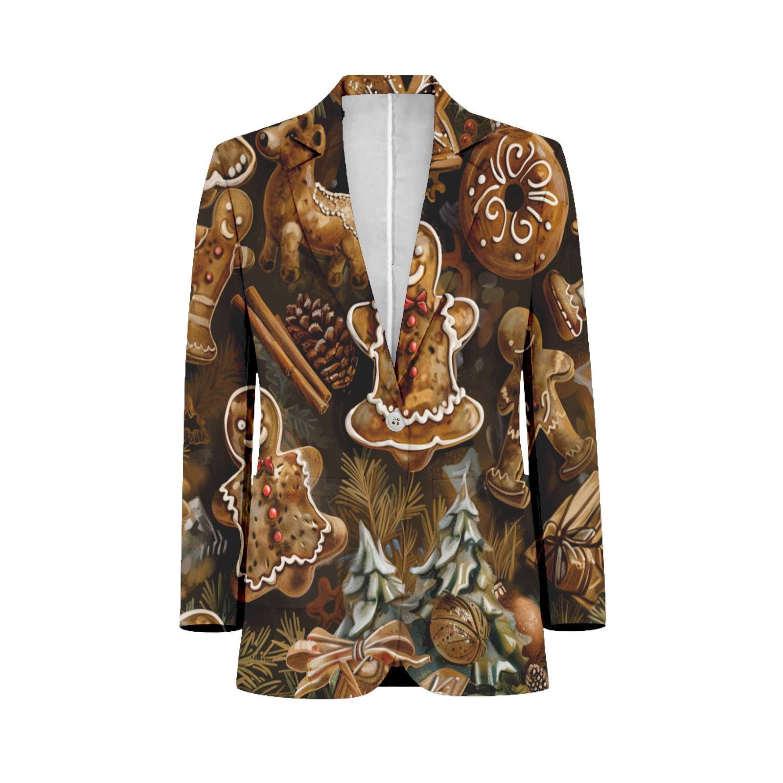 Christmas Pattern Of Gingerbread Cookies Mens Suits Shawl Collar Slim ...