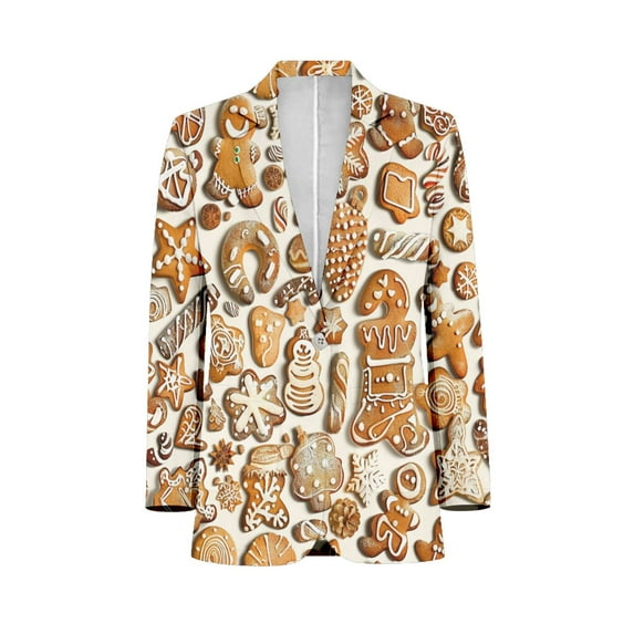 Christmas Pattern Of Gingerbread Cookies Mens Suits Shawl Collar Slim ...