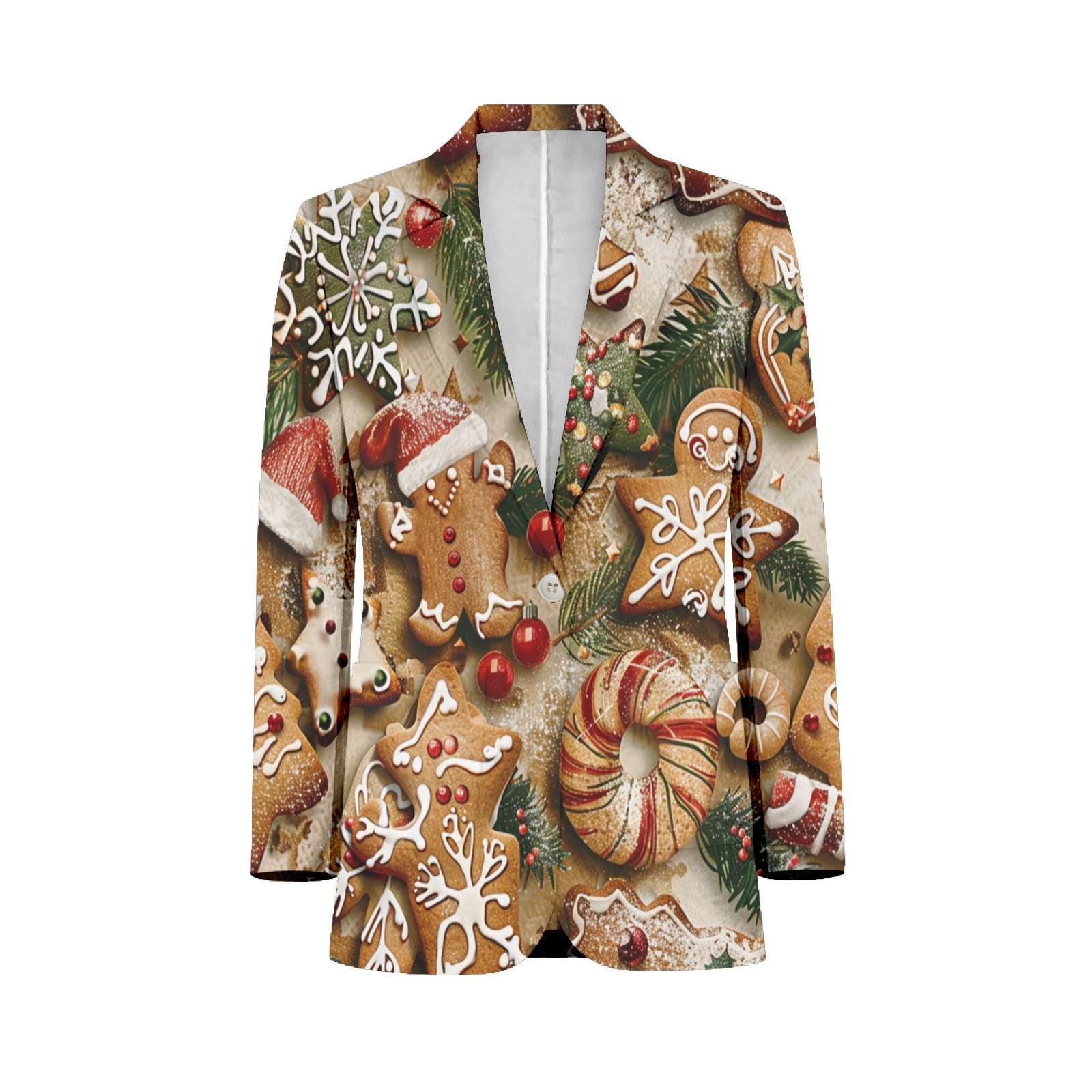 Christmas Pattern Of Gingerbread Cookies Mens Suits Shawl Collar Slim ...