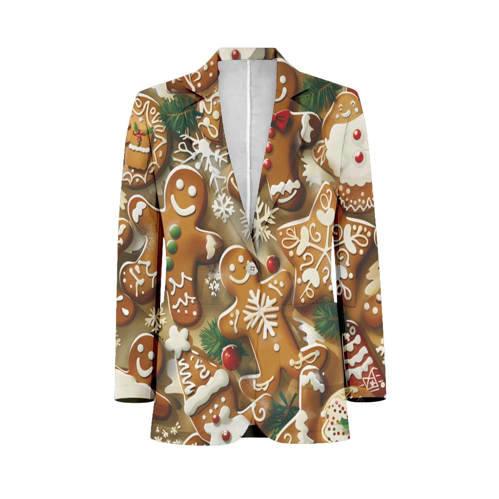 Christmas Pattern Of Gingerbread Cookies Mens Suits Shawl Collar Slim ...