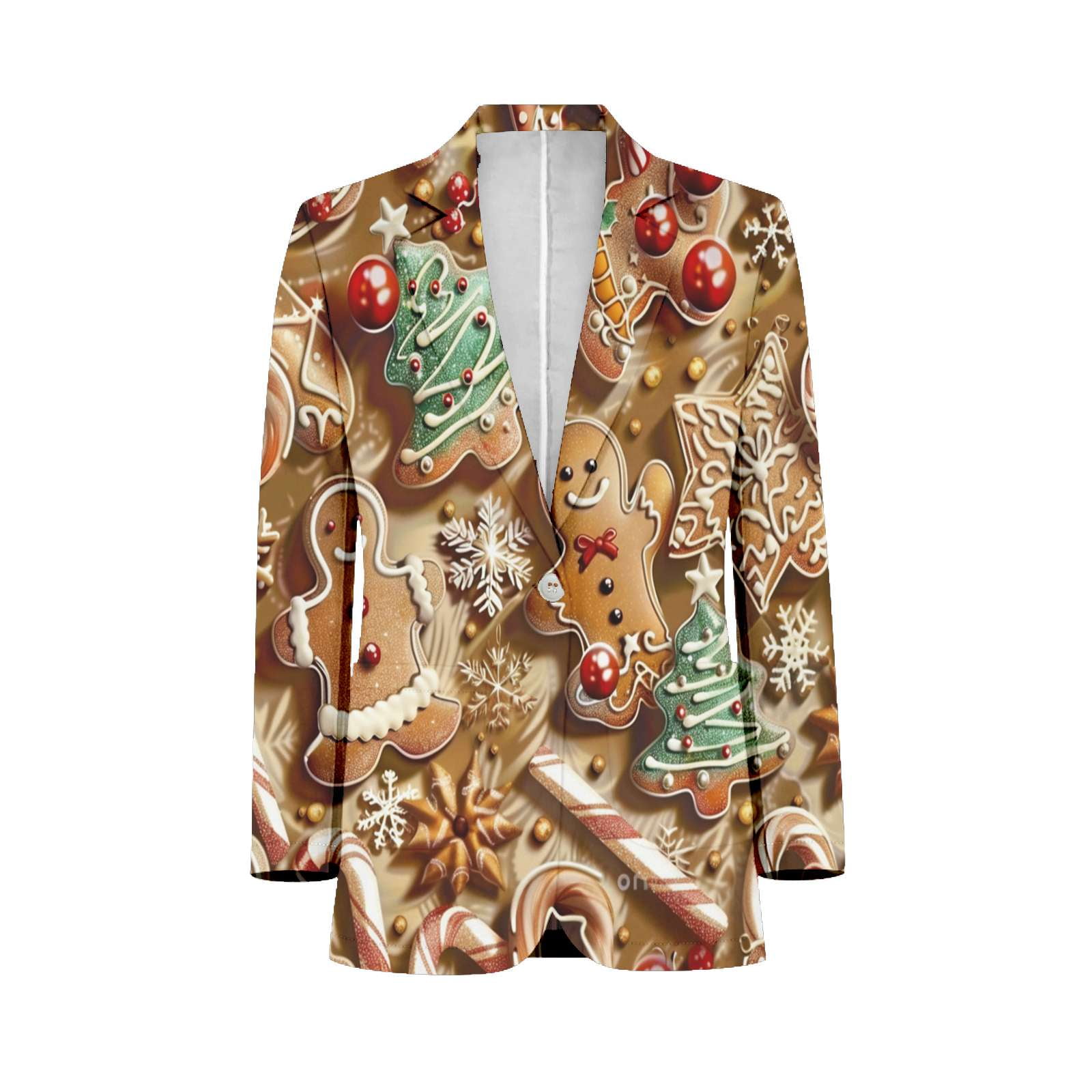 Christmas Pattern Of Gingerbread Cookies Mens Suits Shawl Collar Slim ...