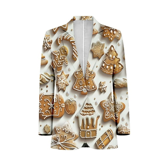 Christmas Pattern Of Gingerbread Cookies Mens Suits Shawl Collar Slim ...