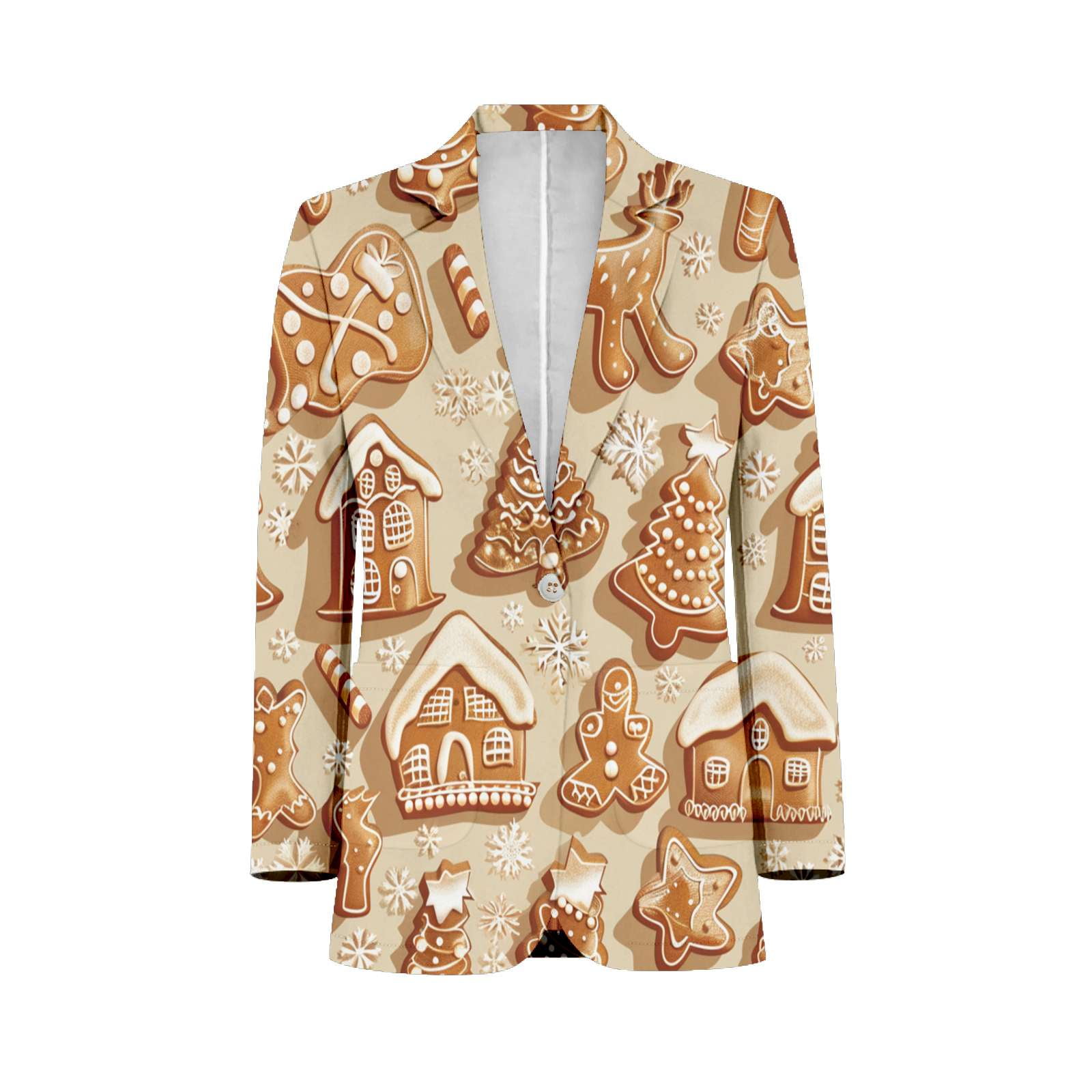 Christmas Pattern Of Gingerbread Cookies Mens Suits Shawl Collar Slim ...