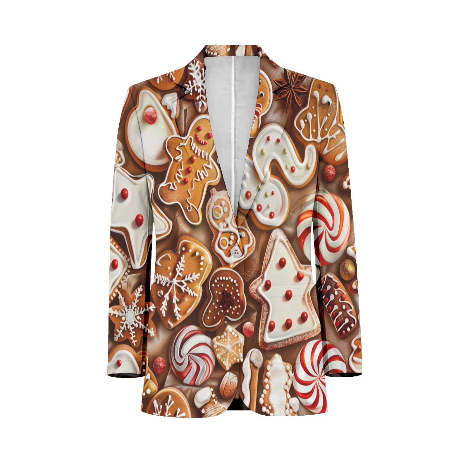 Christmas Pattern Of Gingerbread Cookies Mens Suits Shawl Collar Slim ...