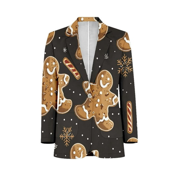 Christmas Pattern Of Gingerbread Cookies Mens Suits Shawl Collar Slim ...