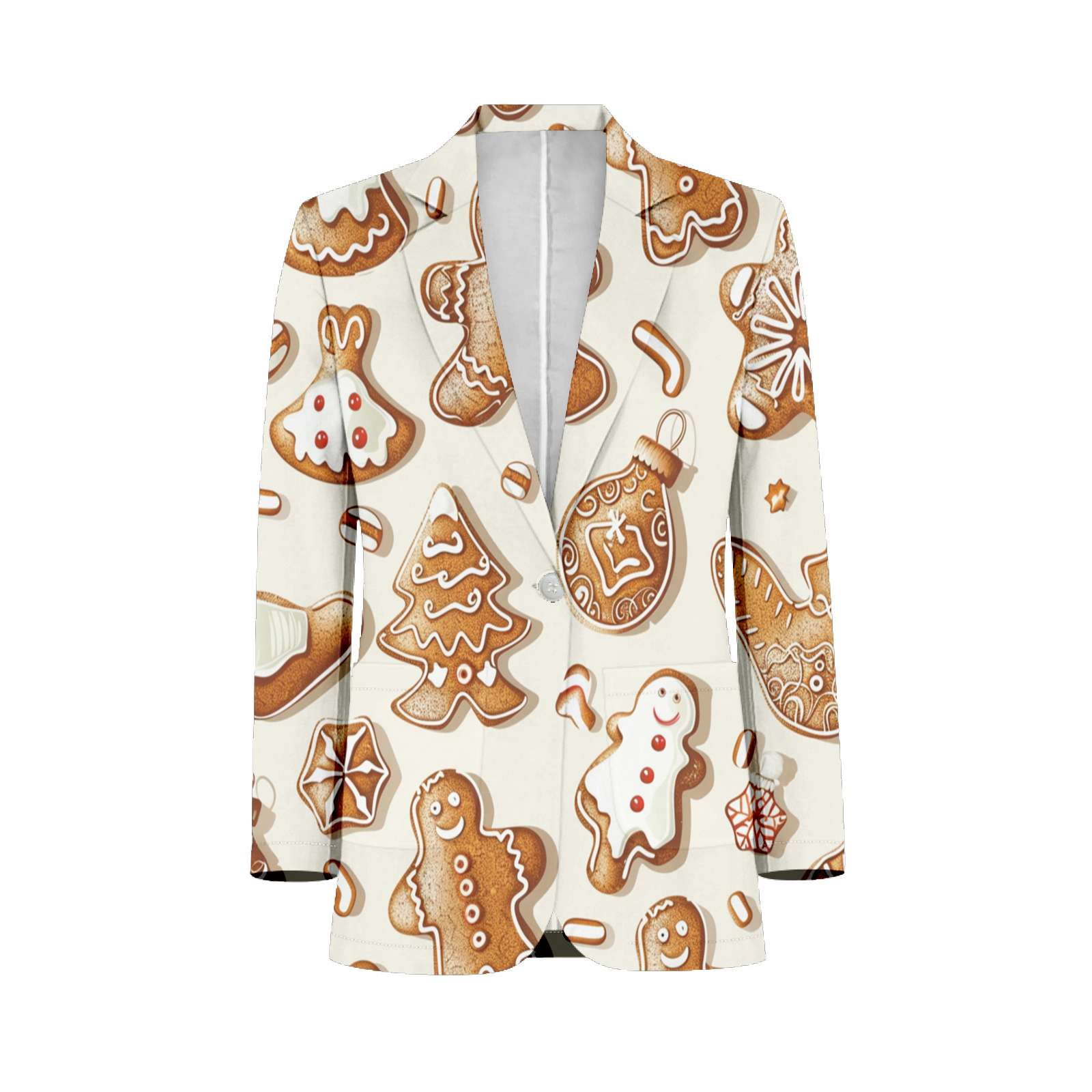 Christmas Pattern Of Gingerbread Cookies Mens Suits Shawl Collar Slim ...
