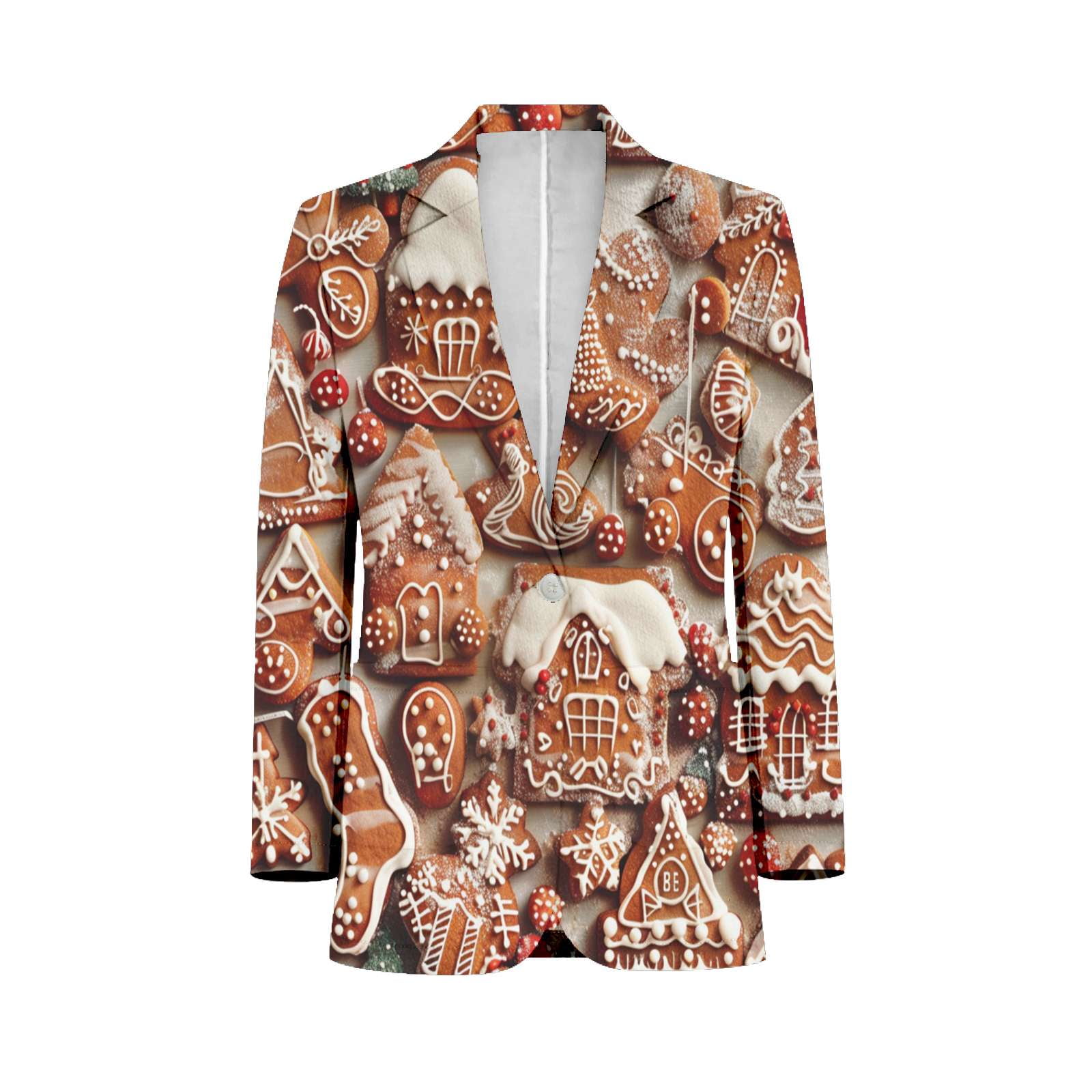 Christmas Pattern Of Gingerbread Cookies Mens Suits Shawl Collar Slim ...
