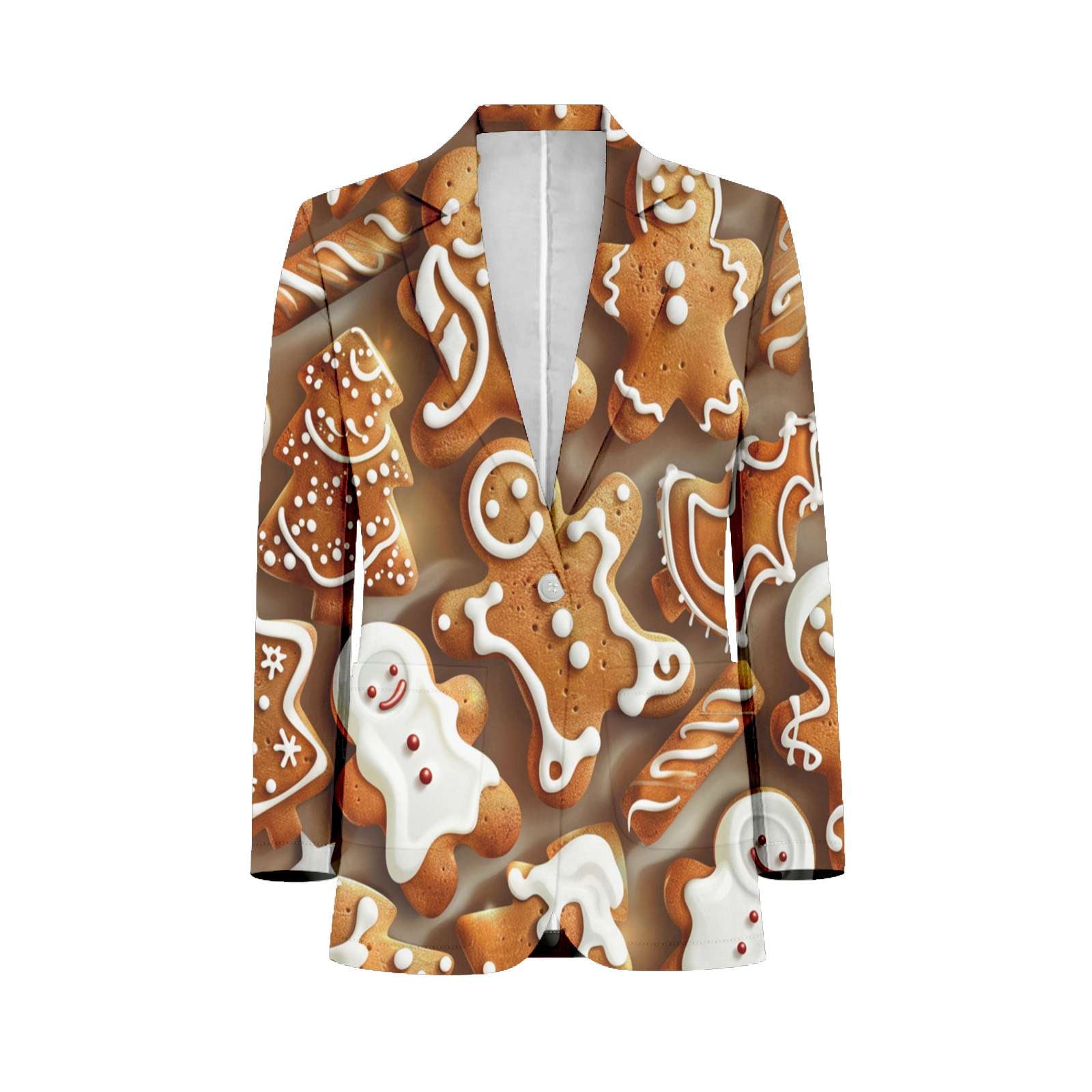 Christmas Pattern Of Gingerbread Cookies Mens Suits Shawl Collar Slim ...