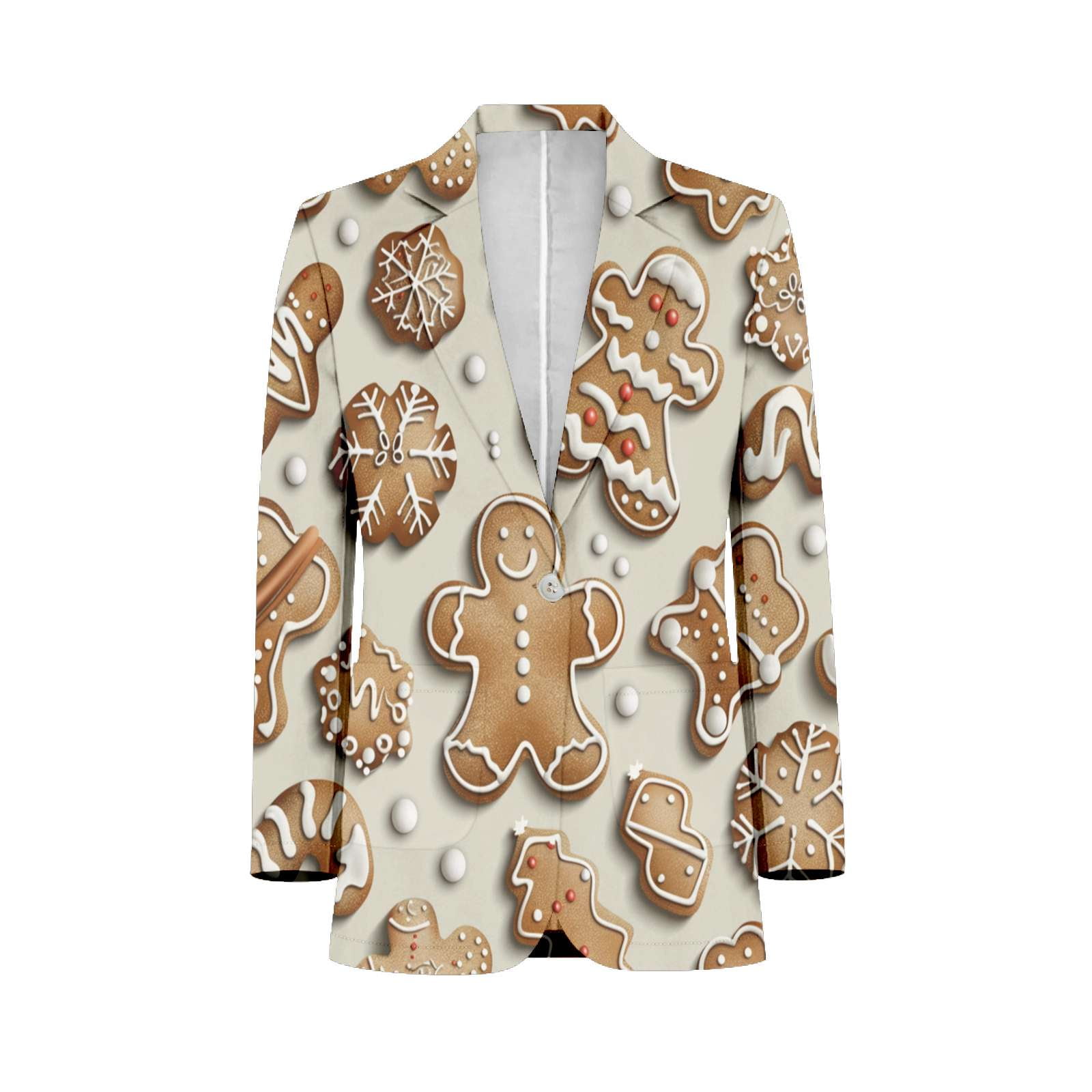 Christmas Pattern Of Gingerbread Cookies Mens Suits Shawl Collar Slim ...