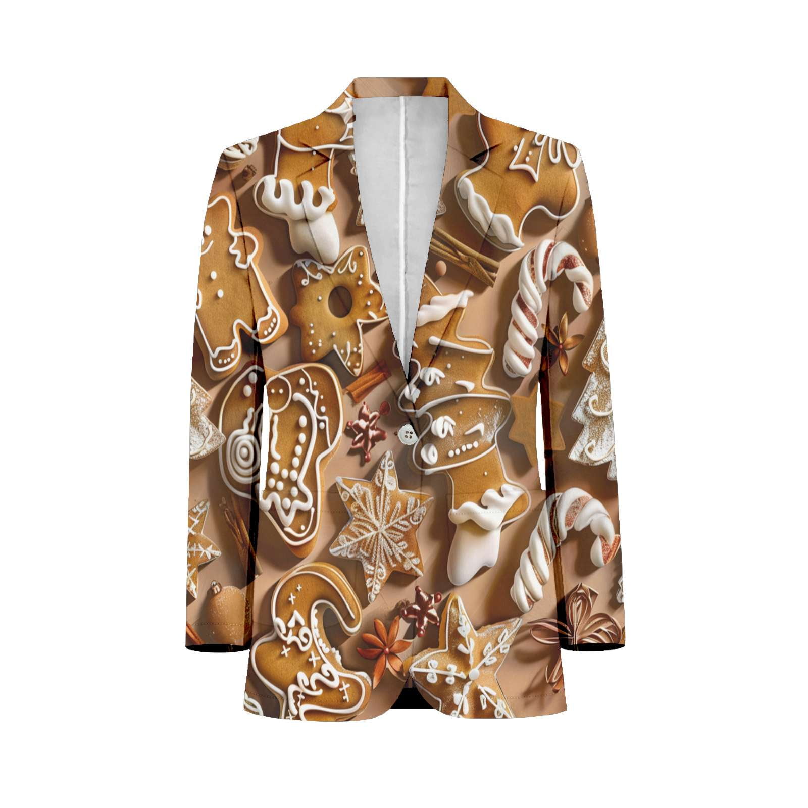 Christmas Pattern Of Gingerbread Cookies Mens Suits Shawl Collar Slim ...