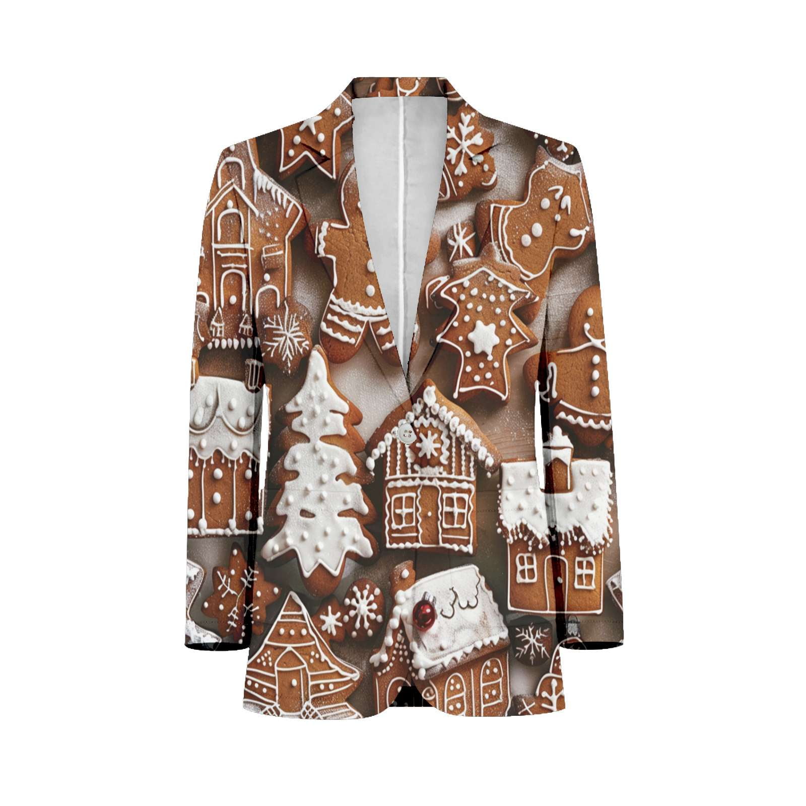 Christmas Pattern Of Gingerbread Cookies Mens Suits Shawl Collar Slim ...
