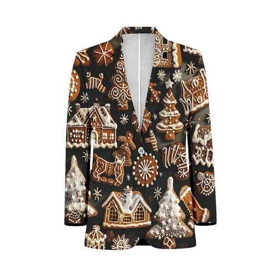 Christmas Pattern Of Gingerbread Cookies Mens Suits Shawl Collar Slim ...