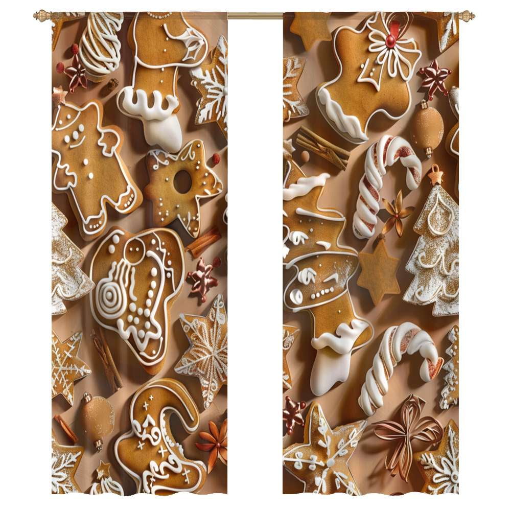 Christmas Pattern Of Gingerbread Cookies Modern Tulle Window Curtains ...