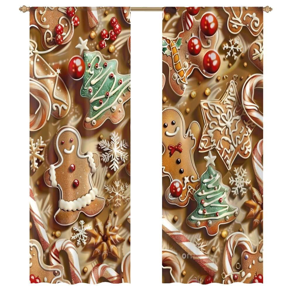 Christmas Pattern Of Gingerbread Cookies Sheer Voile Curtain Window ...