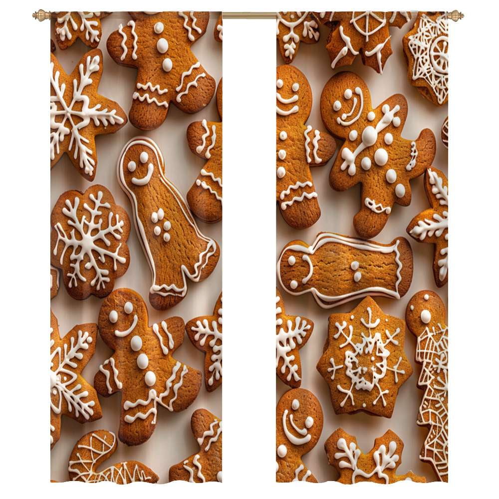 Christmas Pattern Of Gingerbread Cookies Sheer Voile Curtain Window ...