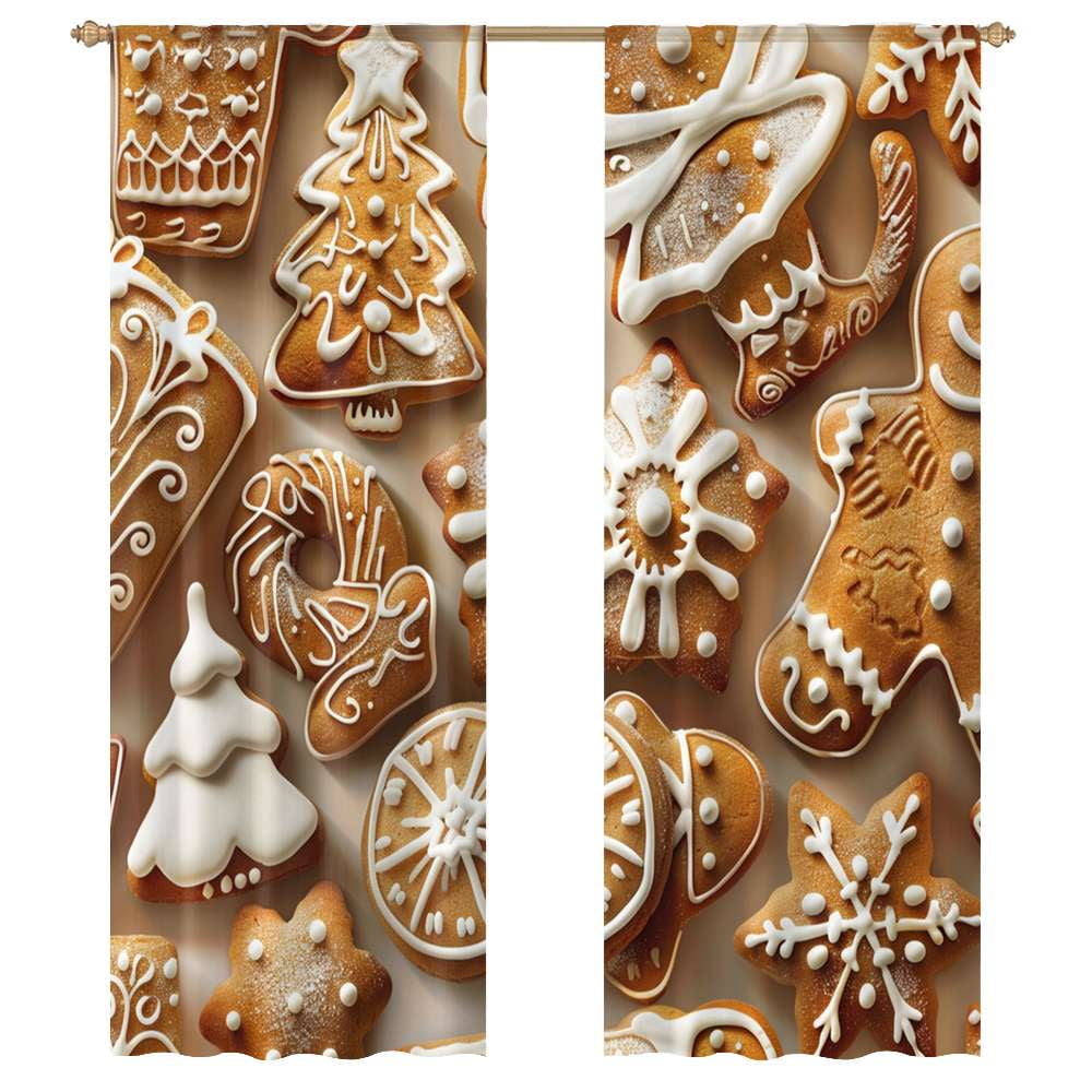 Christmas Pattern Of Gingerbread Cookies Sheer Voile Curtain Window ...