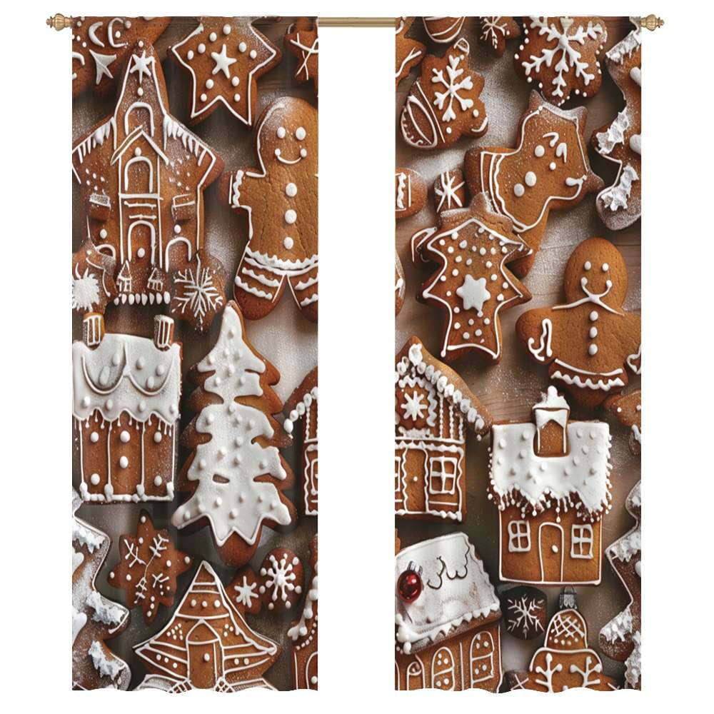Christmas Pattern Of Gingerbread Cookies Sheer Voile Curtain Window ...