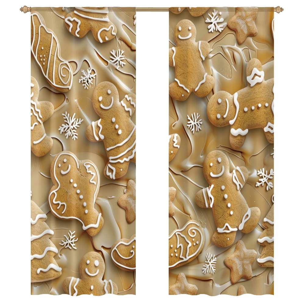 Christmas Pattern Of Gingerbread Cookies Sheer Voile Curtain Window ...