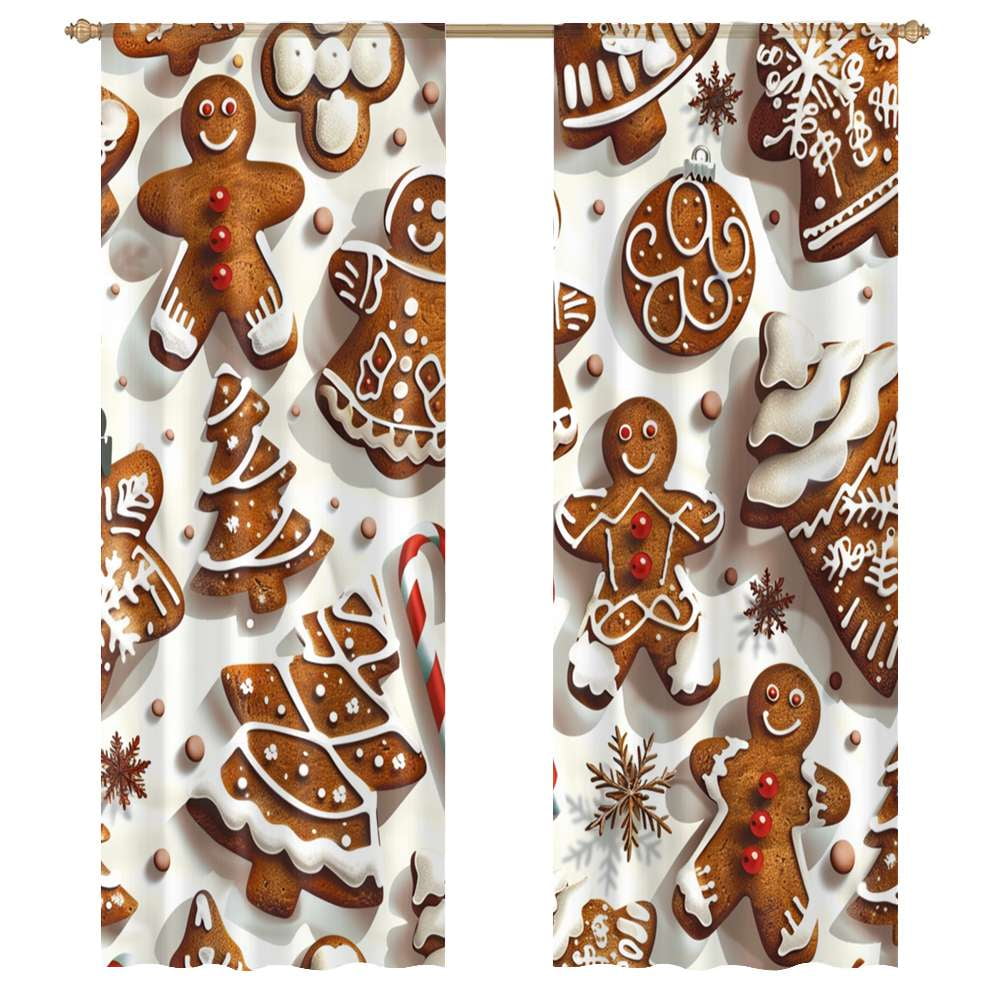 Christmas Pattern Of Gingerbread Cookies Sheer Window Curtains for ...