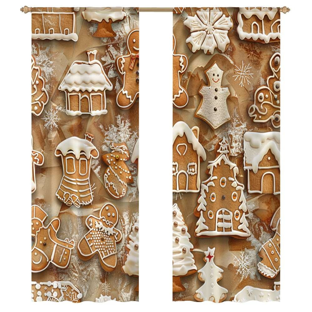 Christmas Pattern Of Gingerbread Cookies Sheer Window Curtains for ...