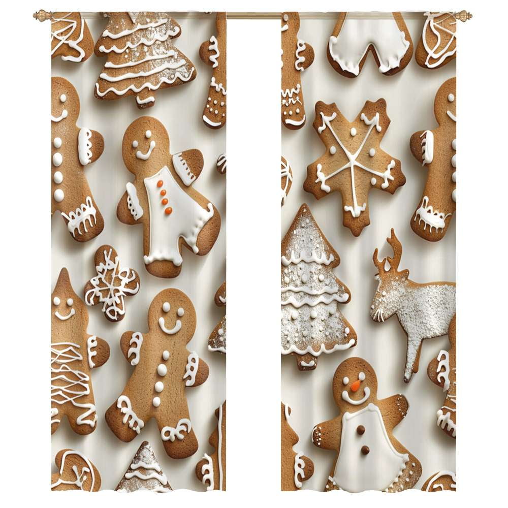 Christmas Pattern Of Gingerbread Cookies Sheer Window Curtains for ...
