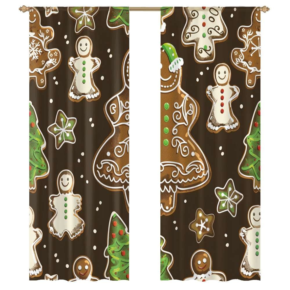 Christmas Pattern Of Gingerbread Cookies Sheer Window Curtains for ...