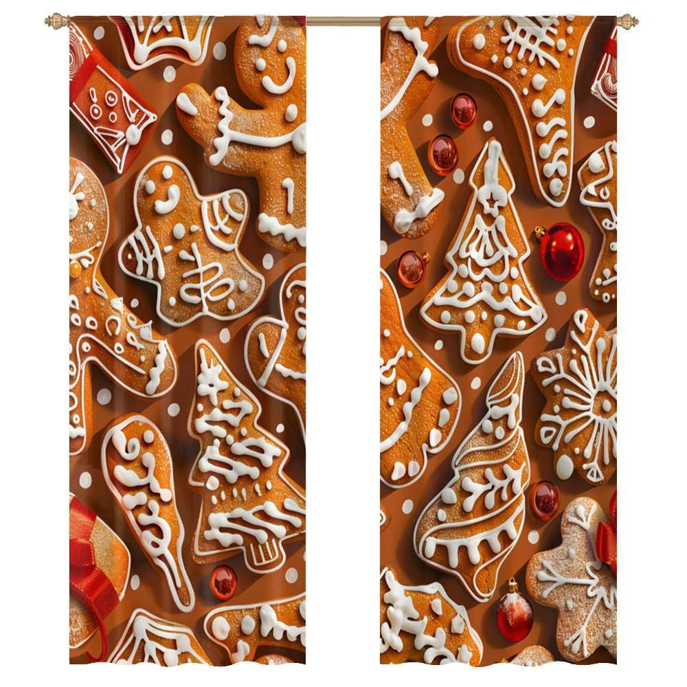 Christmas Pattern Of Gingerbread Cookies Sheer Window Curtains for ...