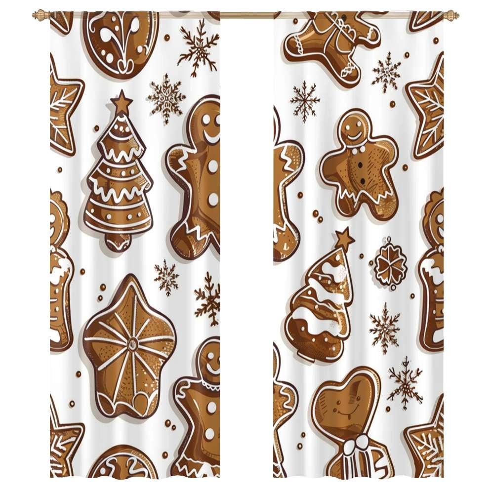 Christmas Pattern Of Gingerbread Cookies Sheer Window Curtains for ...