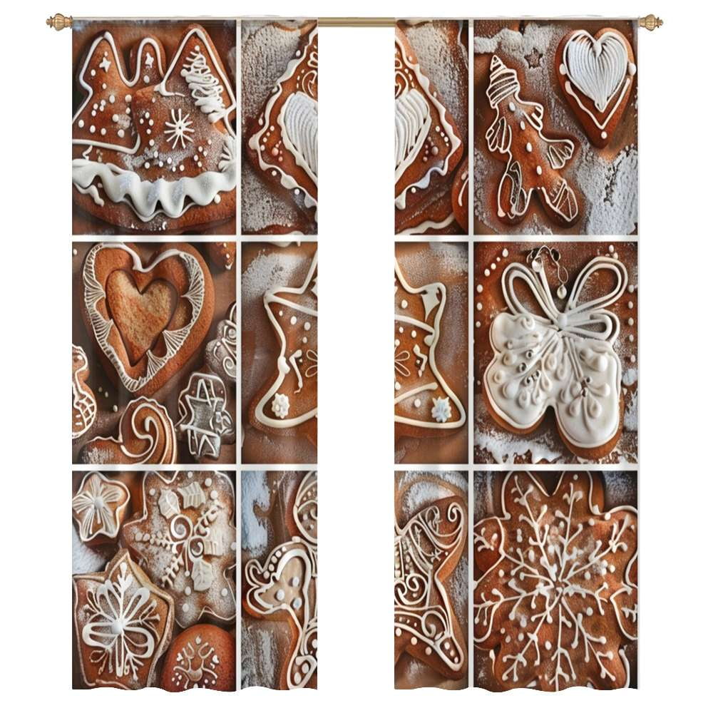 Christmas Pattern Of Gingerbread Cookies Sheer Window Curtains for ...