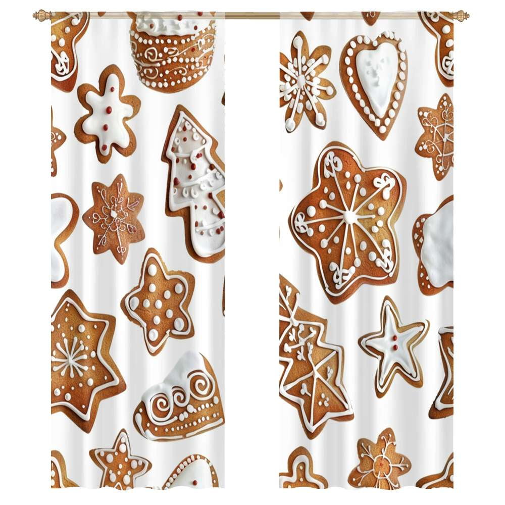 Christmas Pattern Of Gingerbread Cookies Sheer Window Curtains for ...