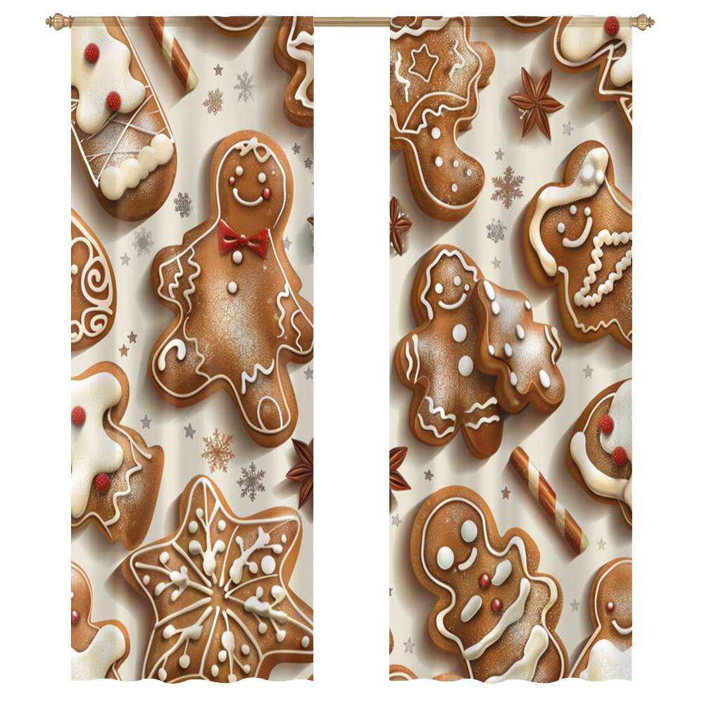 Christmas Pattern Of Gingerbread Cookies Tulle Curtains For Living Room ...